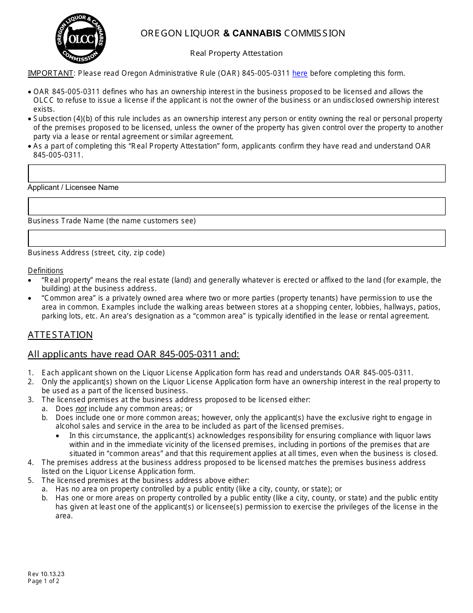 Oregon Real Property Attestation Download Fillable PDF | Templateroller