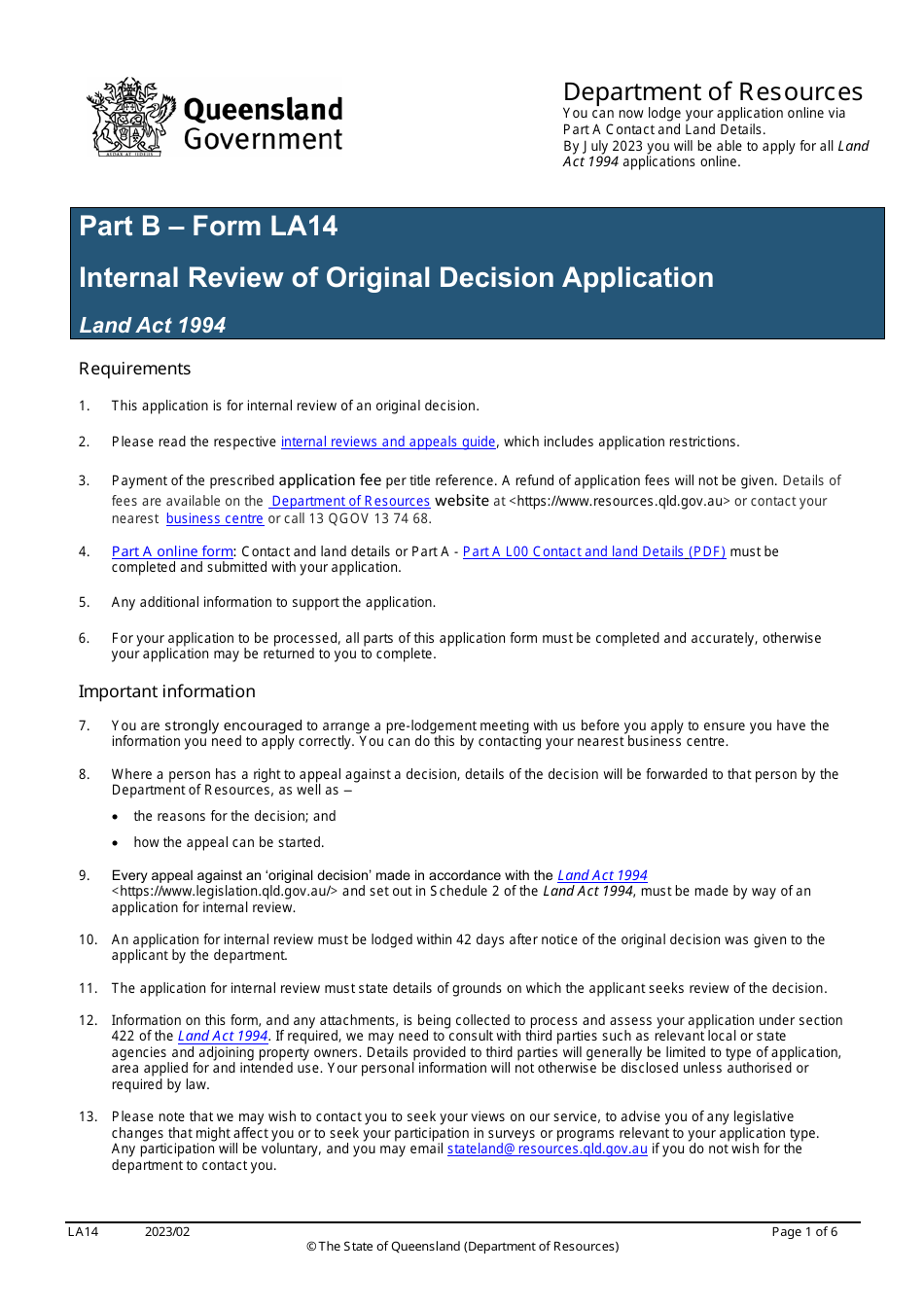 Form LA14 Part B - Fill Out, Sign Online and Download Fillable PDF ...