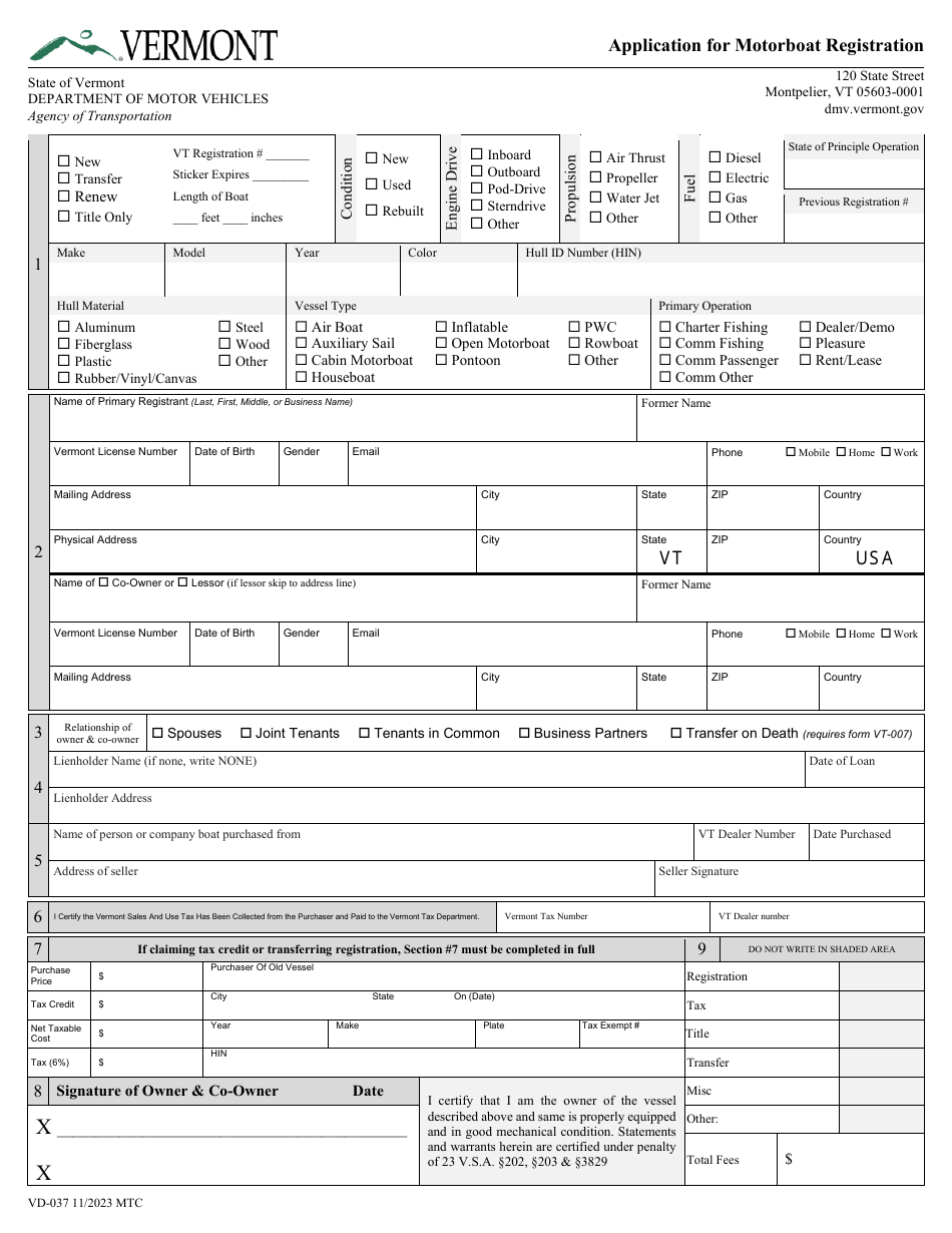 Form VD-037 Download Fillable PDF or Fill Online Application for ...