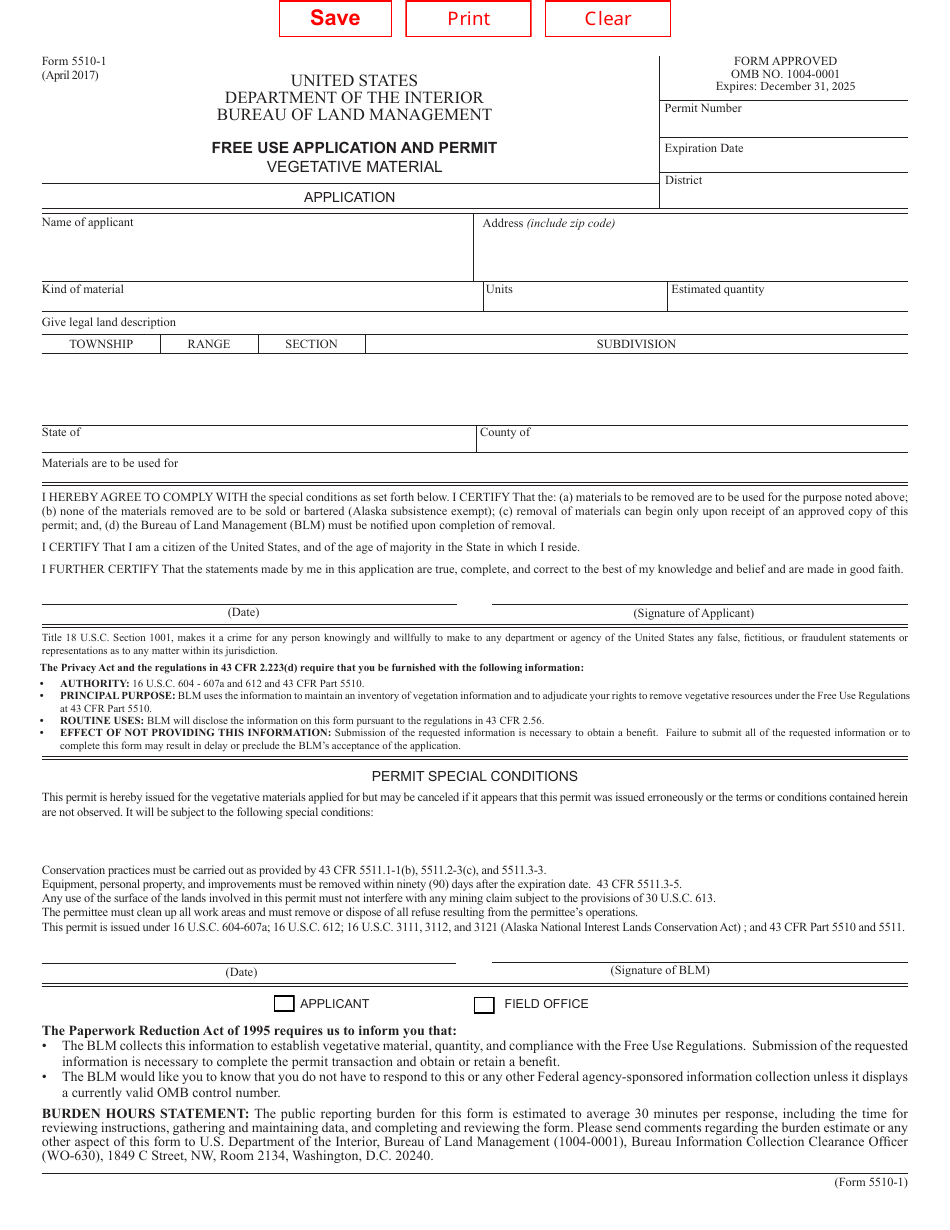 BLM Form 5510-1 - Fill Out, Sign Online and Download Fillable PDF ...