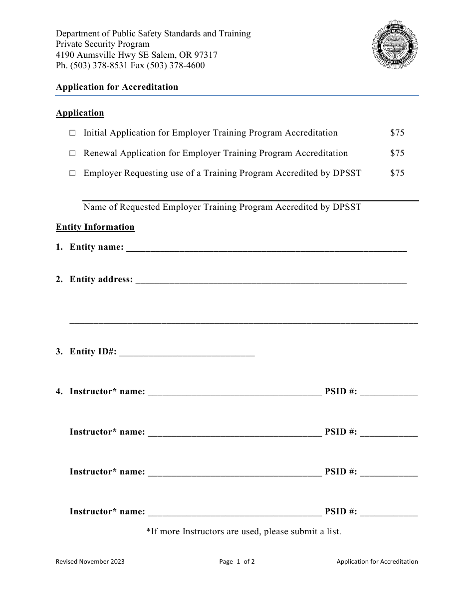 Oregon Application for Accreditation - Private Security Program - Fill ...