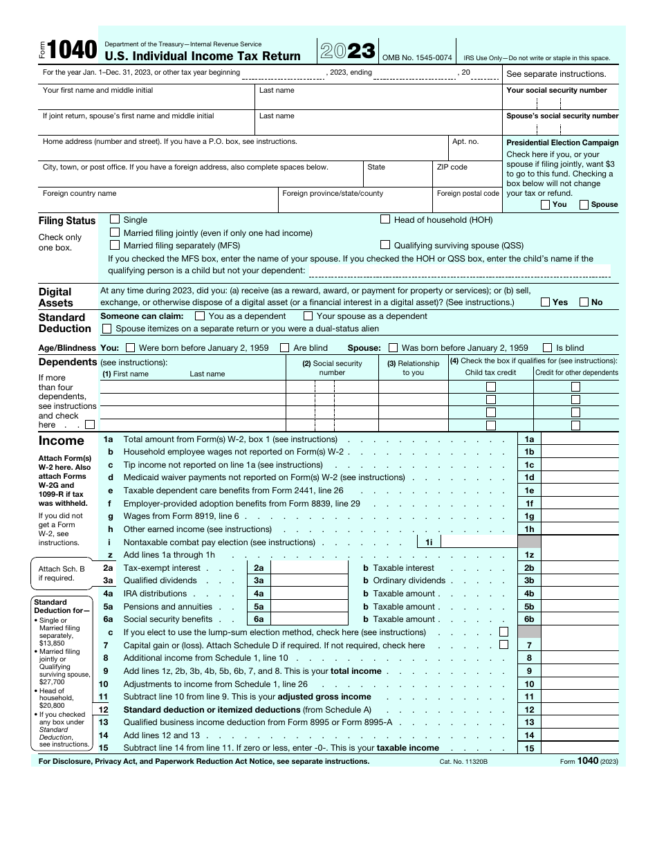 IRS Form 1040 Download Fillable PDF or Fill Online U.S. Individual ...