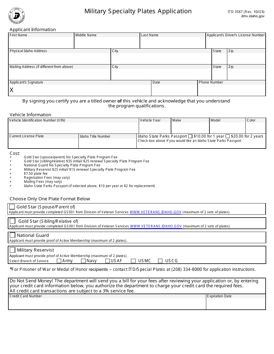 Form ITD3587 - Fill Out, Sign Online and Download Fillable PDF, Idaho ...