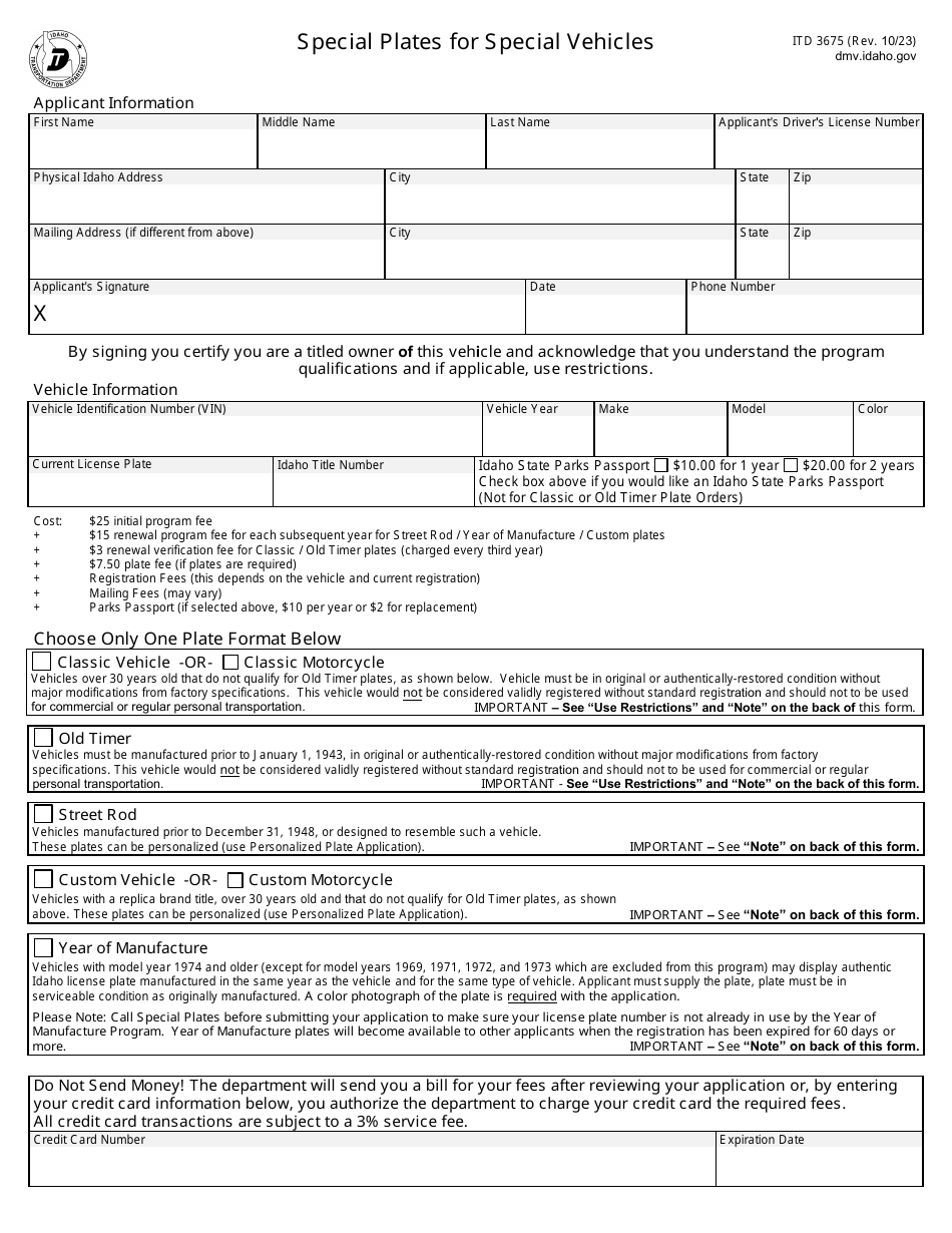 Form ITD3675 - Fill Out, Sign Online and Download Fillable PDF, Idaho | Templateroller