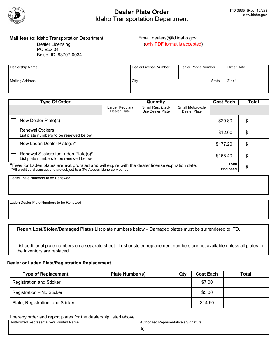Form ITD3635 - Fill Out, Sign Online and Download Fillable PDF, Idaho ...