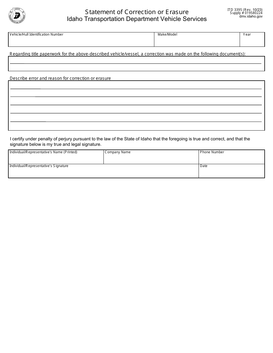 Form ITD3395 Download Fillable PDF or Fill Online Statement of ...