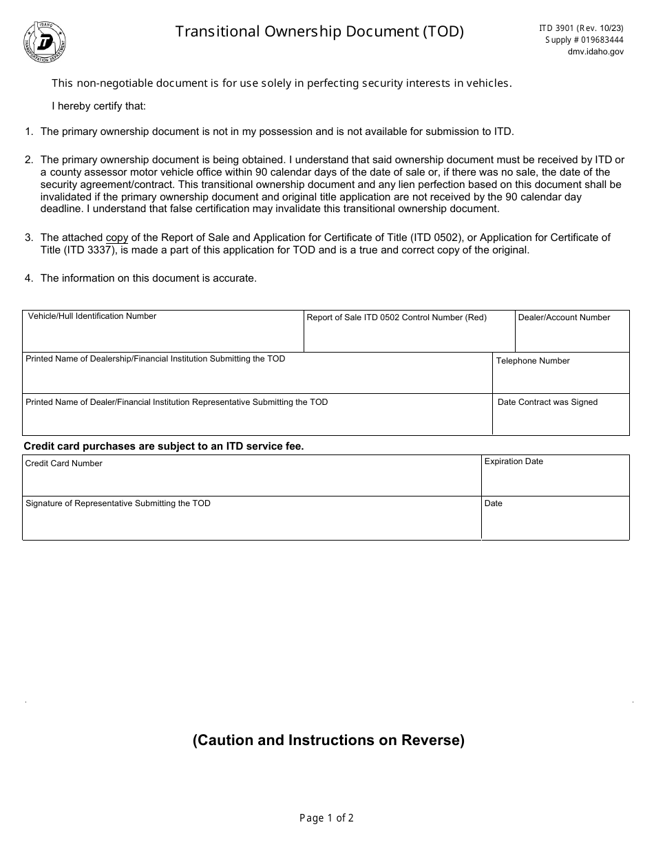 Form ITD3901 Download Fillable PDF or Fill Online Transitional ...