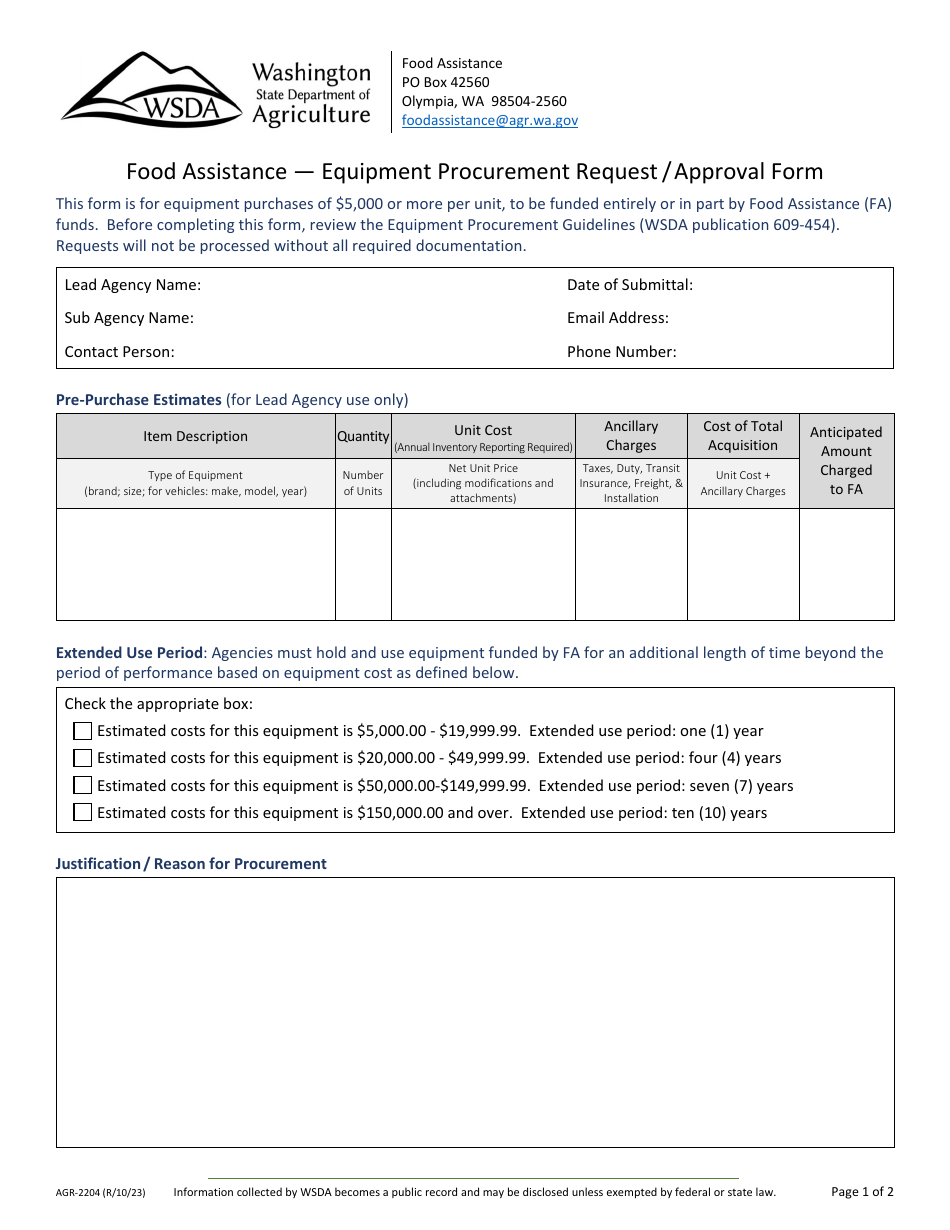 Form AGR-2204 Download Fillable PDF or Fill Online Food Assistance ...