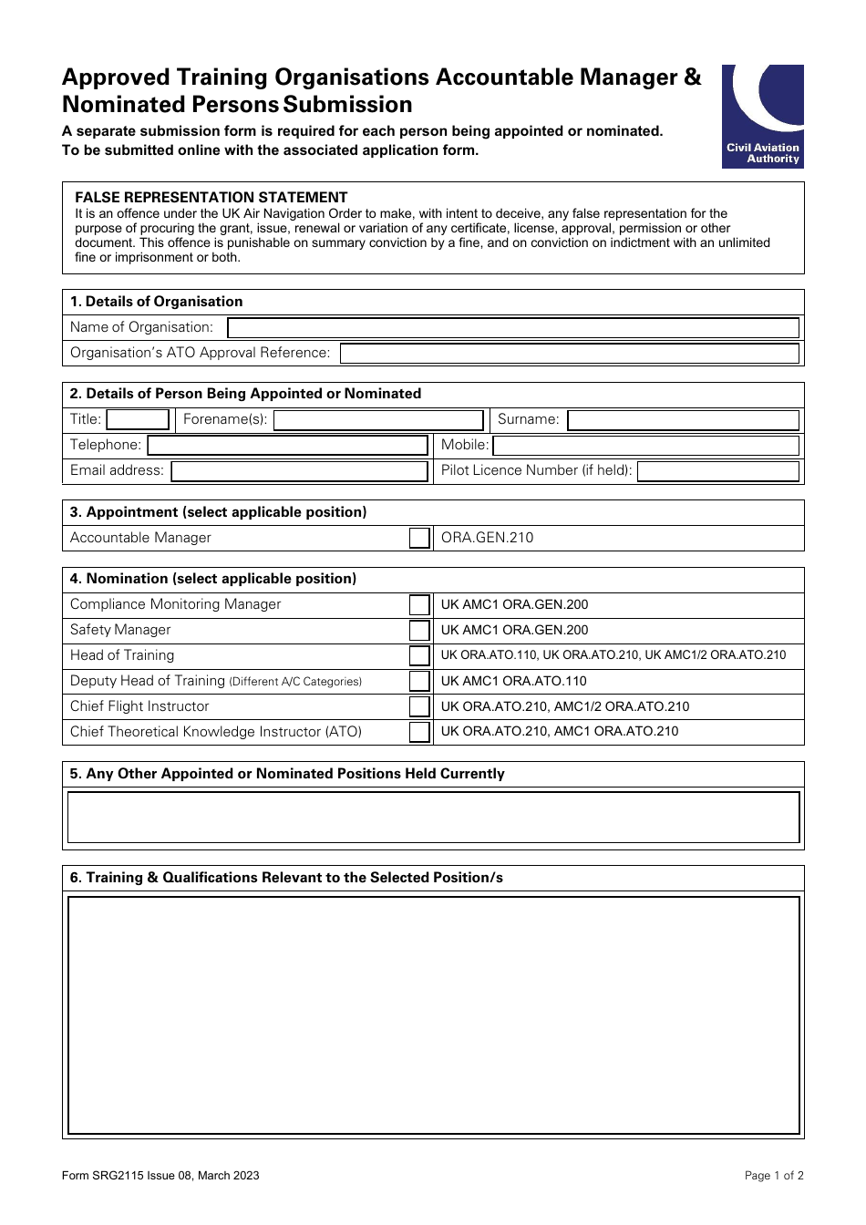 Form SRG2115 Download Fillable PDF or Fill Online Approved Training ...