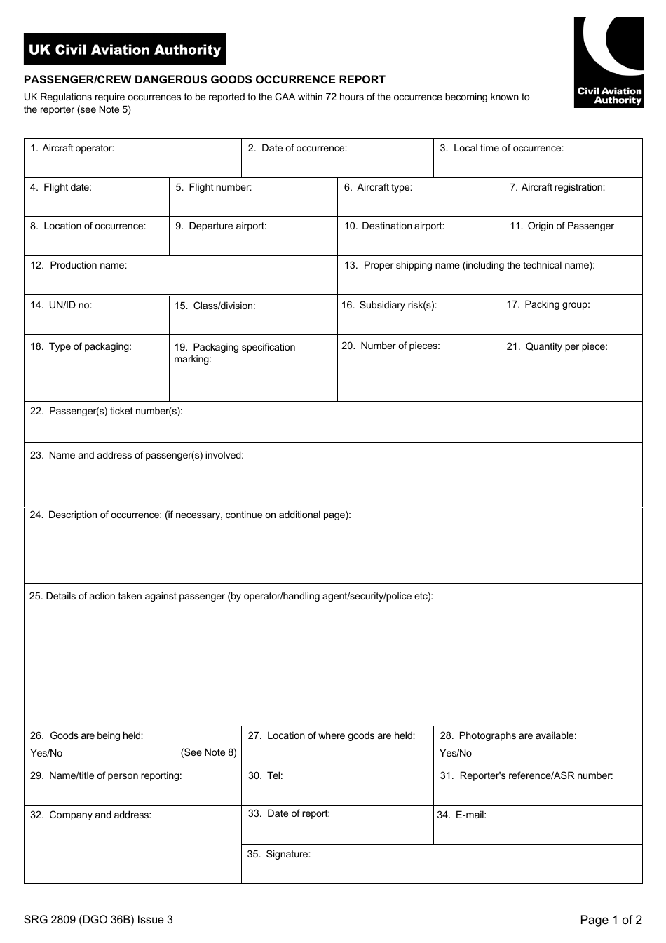 Form SRG2809 (DGO36B) - Fill Out, Sign Online and Download Fillable PDF ...