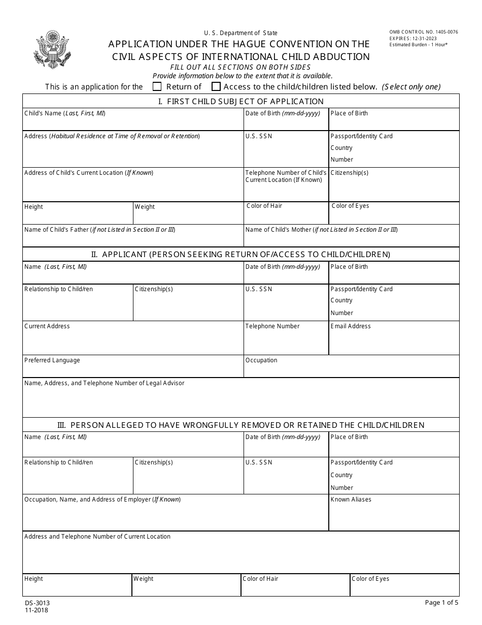 Form DS-3013 - Fill Out, Sign Online and Download Fillable PDF ...