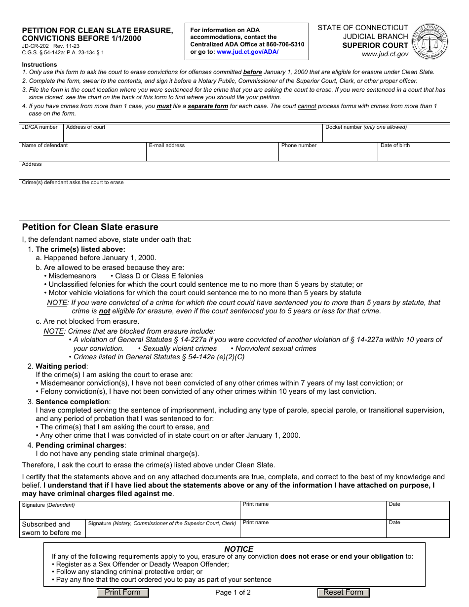 Form JD-CR-202 Download Fillable PDF or Fill Online Petition for Clean ...