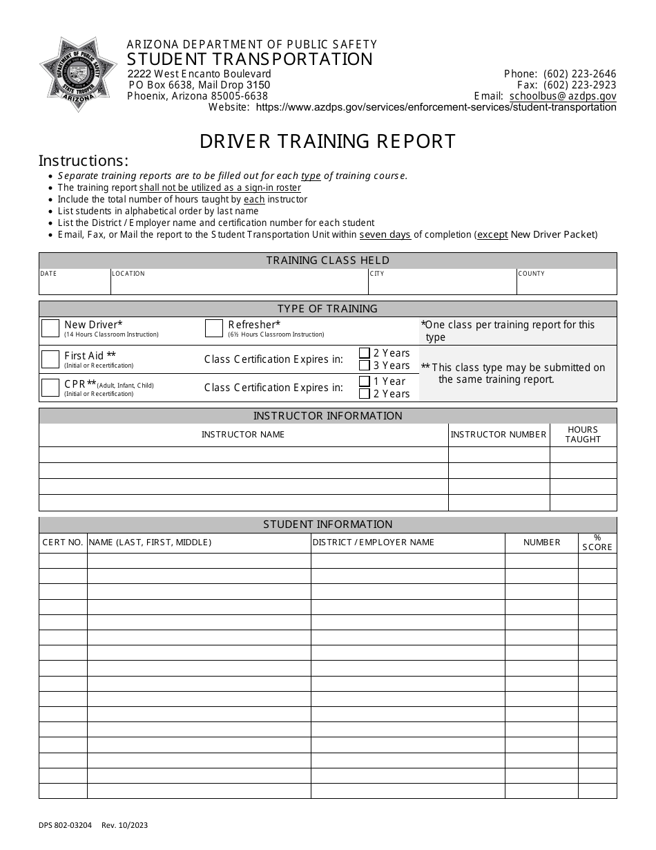 Form DPS802-03204 Download Fillable PDF or Fill Online Driver Training ...