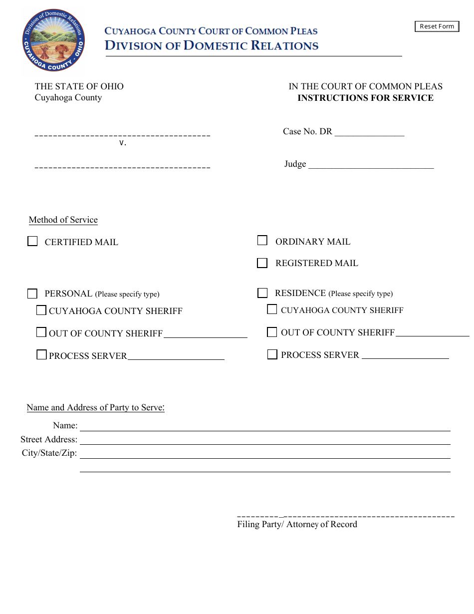 Cuyahoga County, Ohio Instructions for Service - Fill Out, Sign Online ...