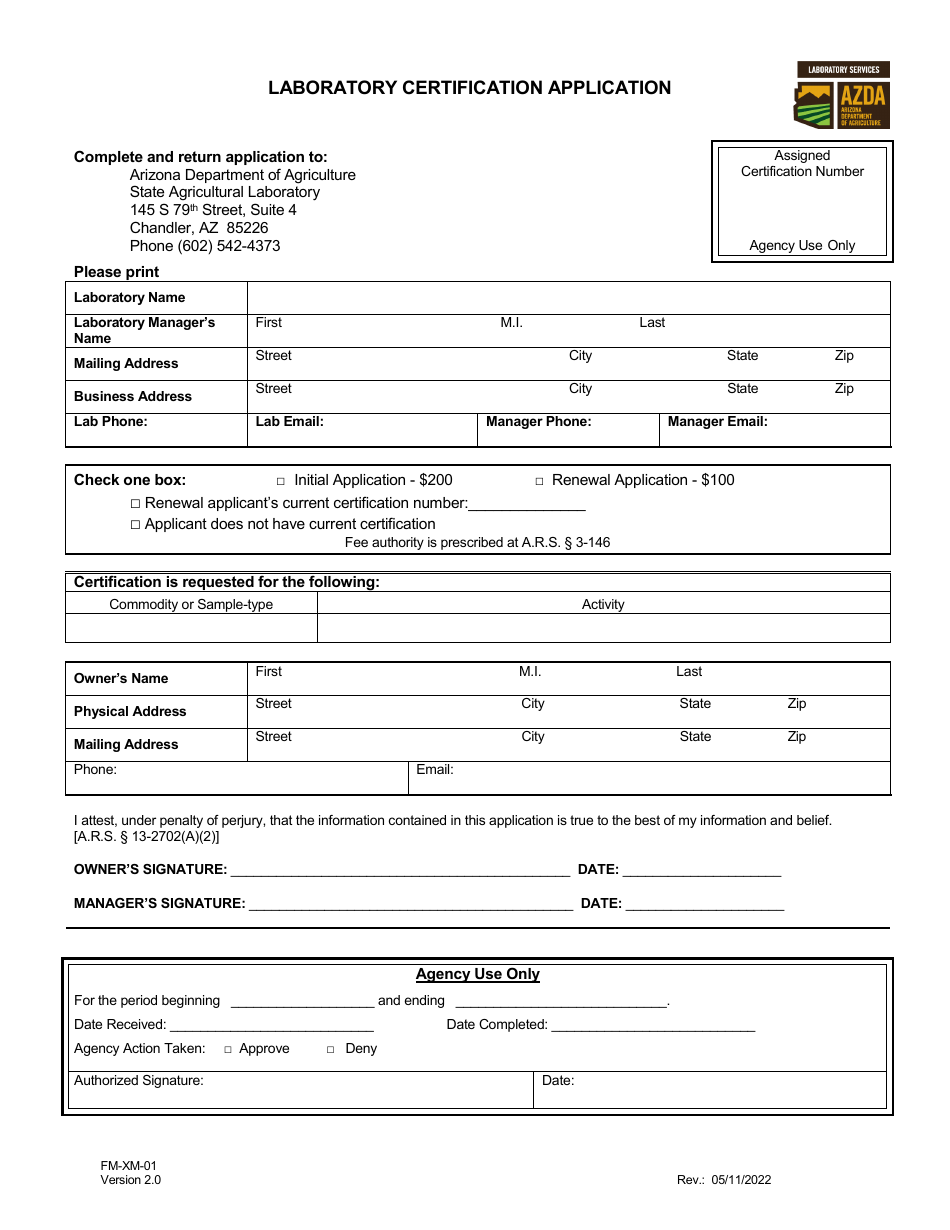Form FM-XM-01 - Fill Out, Sign Online and Download Printable PDF, Arizona | Templateroller