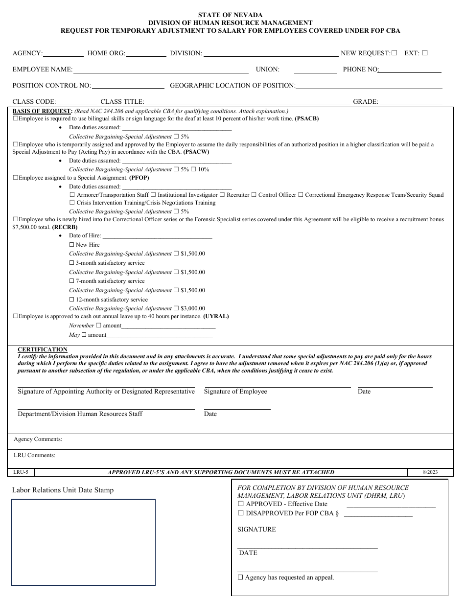 Form LRU-5 - Fill Out, Sign Online and Download Printable PDF, Nevada | Templateroller