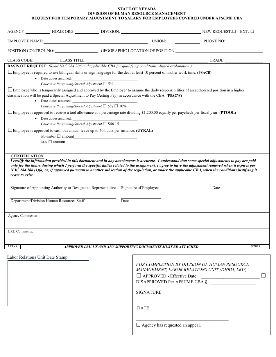 Form LRU-5 - Fill Out, Sign Online and Download Printable PDF, Nevada | Templateroller