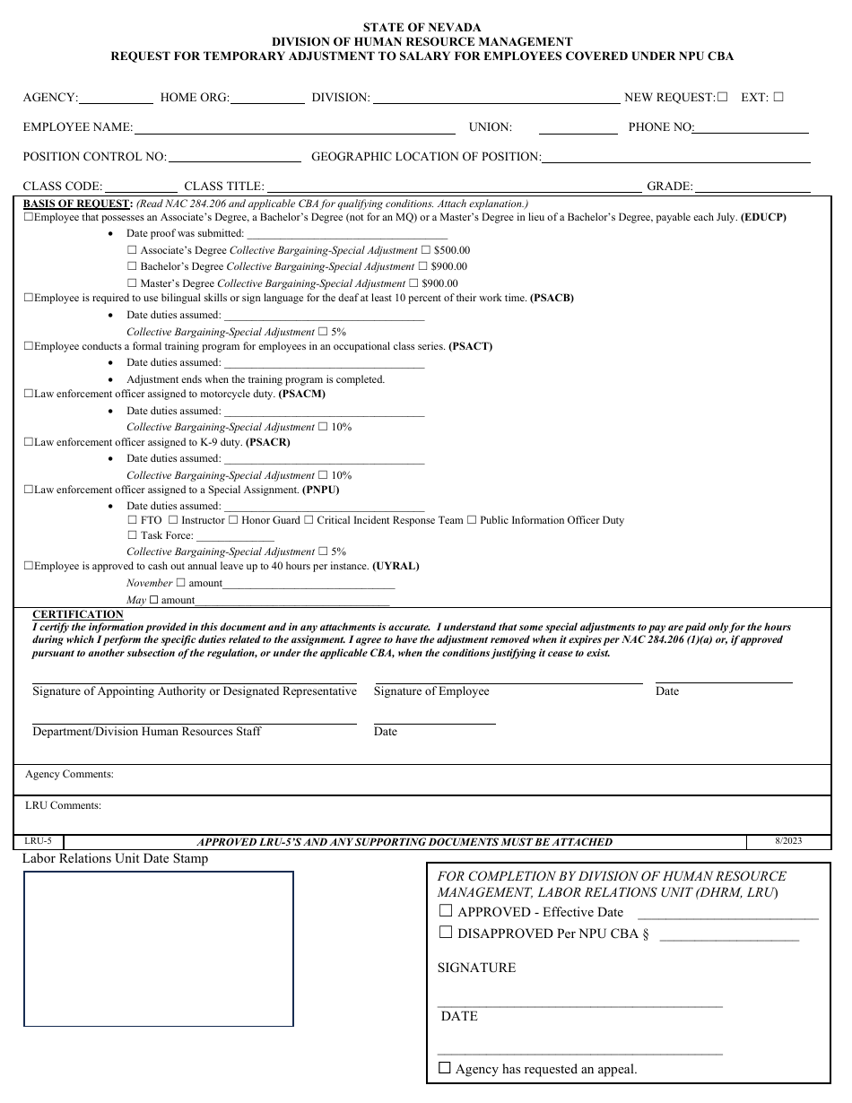 Form LRU-5 - Fill Out, Sign Online and Download Printable PDF, Nevada ...