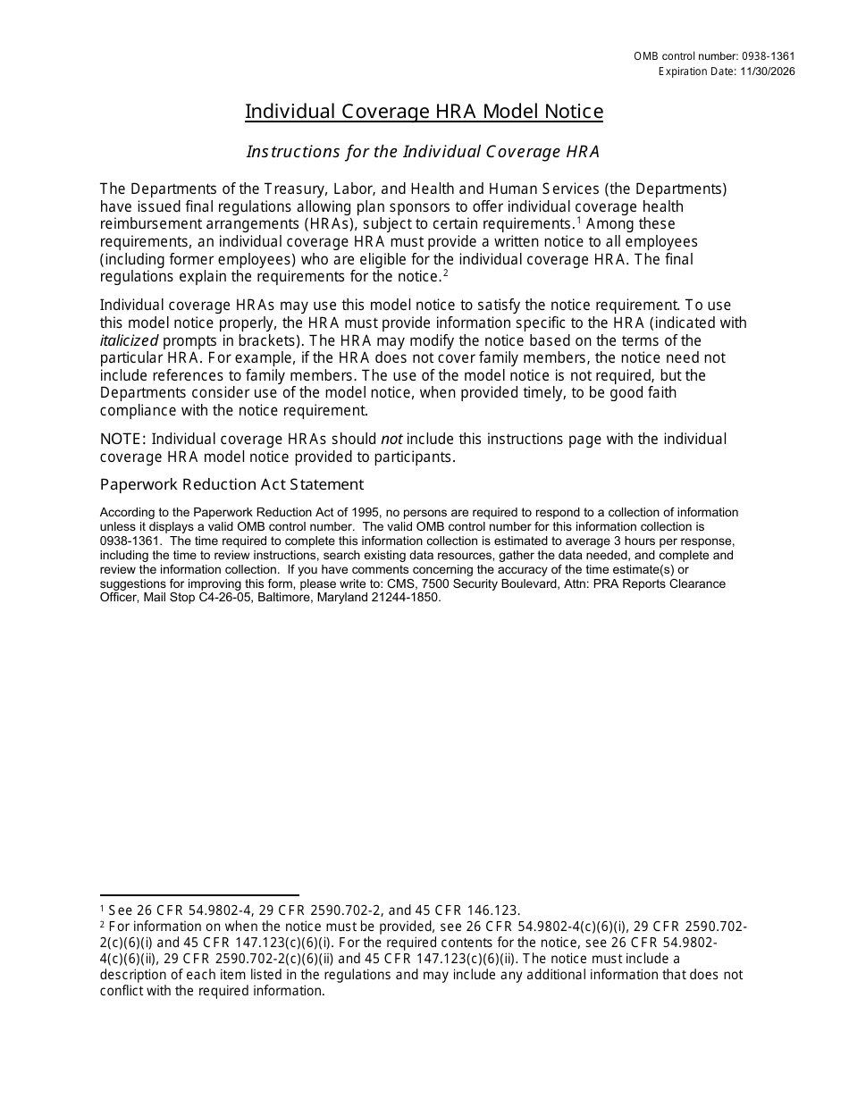 Individual Coverage HRA Model Notice - Fill Out, Sign Online and ...