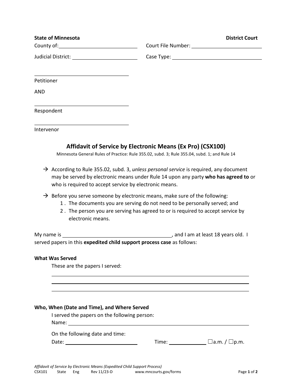 Form CSX101 Download Printable PDF or Fill Online Affidavit of Service ...