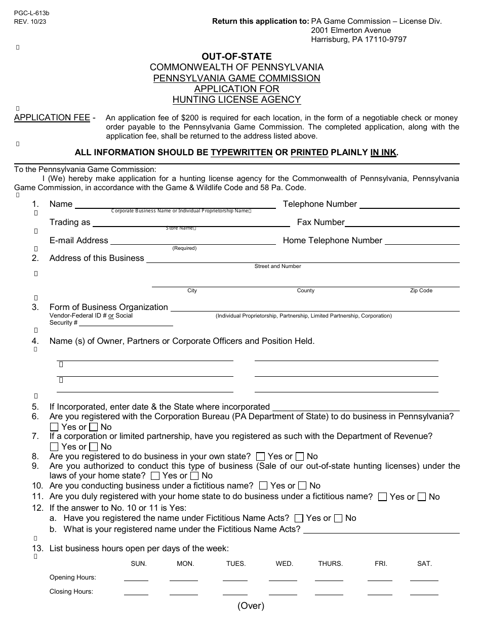 Form PGC-L-613B Download Fillable PDF or Fill Online Application for ...