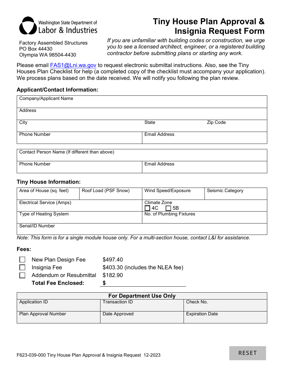 Form F623-039-000 Download Fillable PDF or Fill Online Tiny House Plan ...