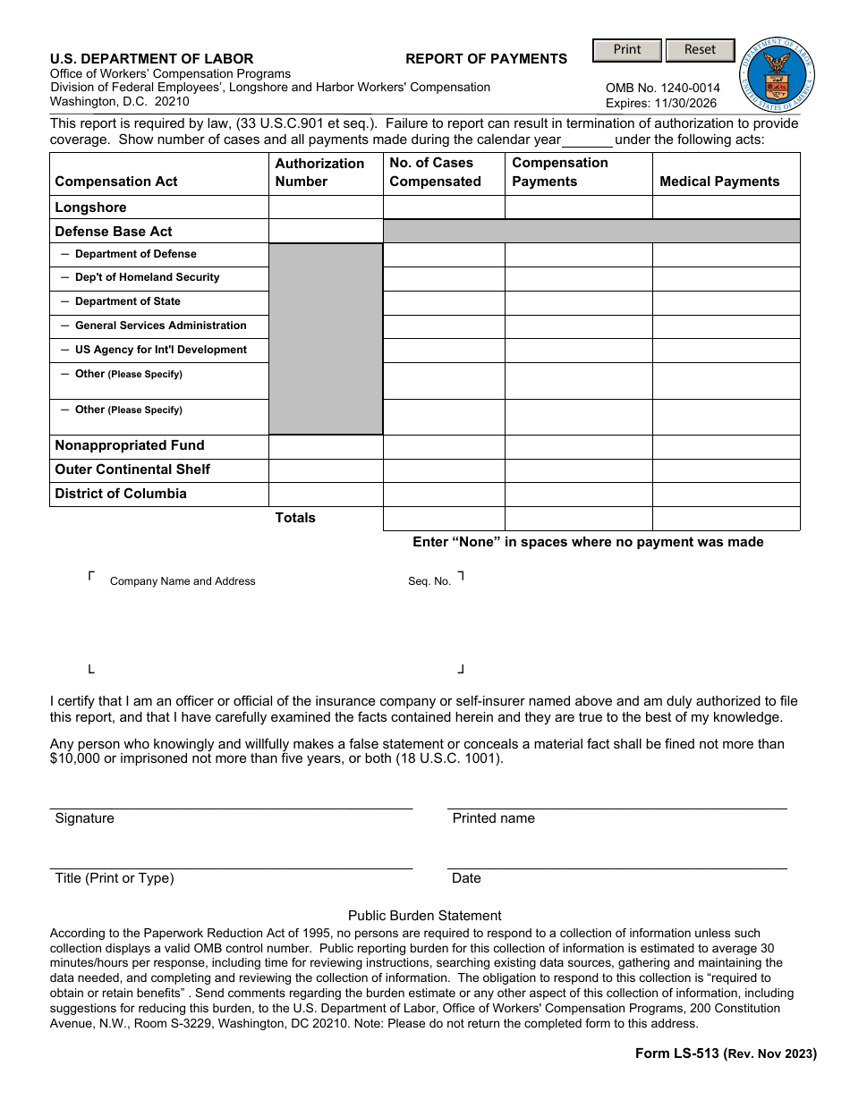 Form LS-513 Download Fillable PDF or Fill Online Report of Payments ...