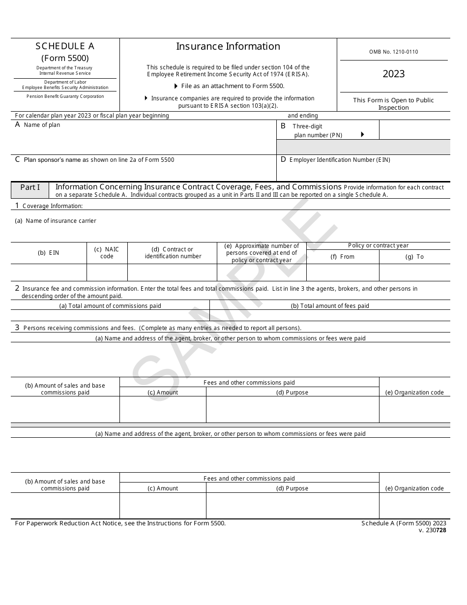 Form 5500 Schedule A Download Fillable PDF or Fill Online Insurance ...