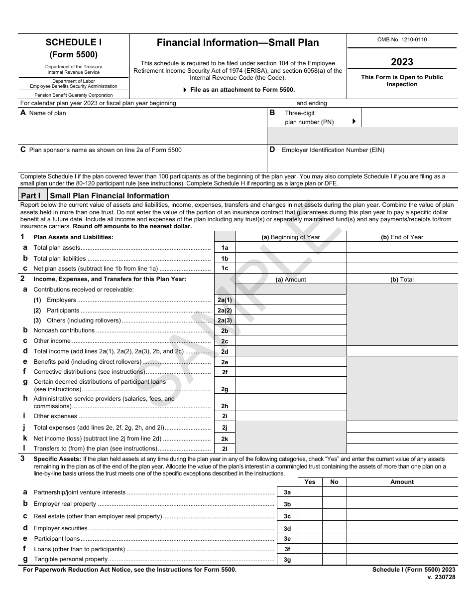 Form 5500 Schedule I Download Fillable PDF or Fill Online Financial ...