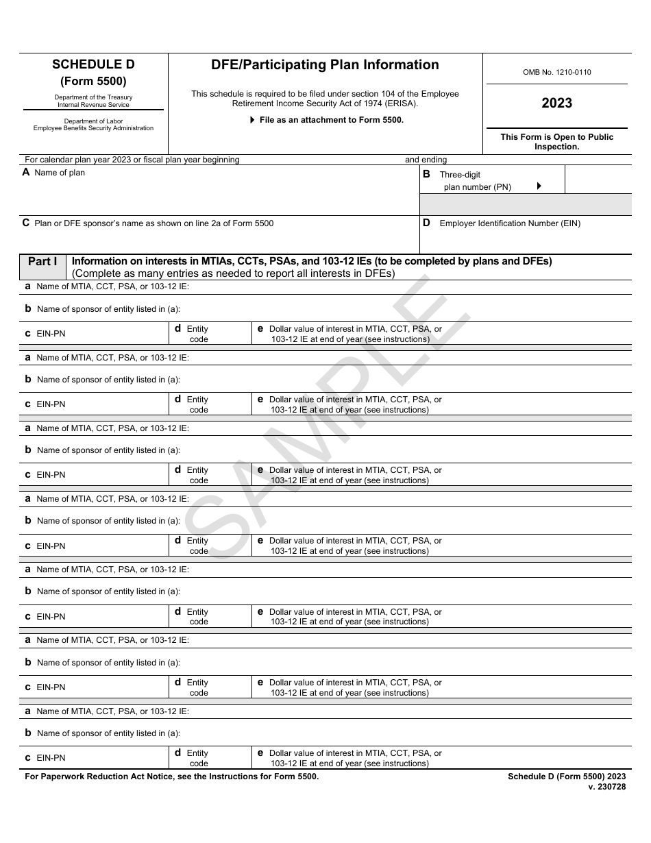 Form 5500 Schedule D Download Fillable PDF Or Fill Online Dfe