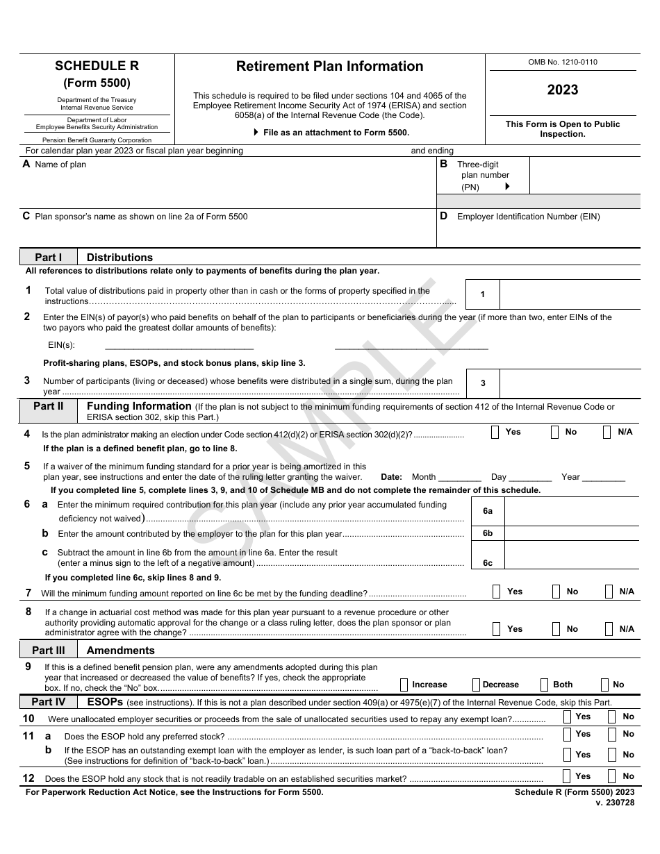 Form 5500 Schedule R Download Fillable PDF or Fill Online Retirement ...