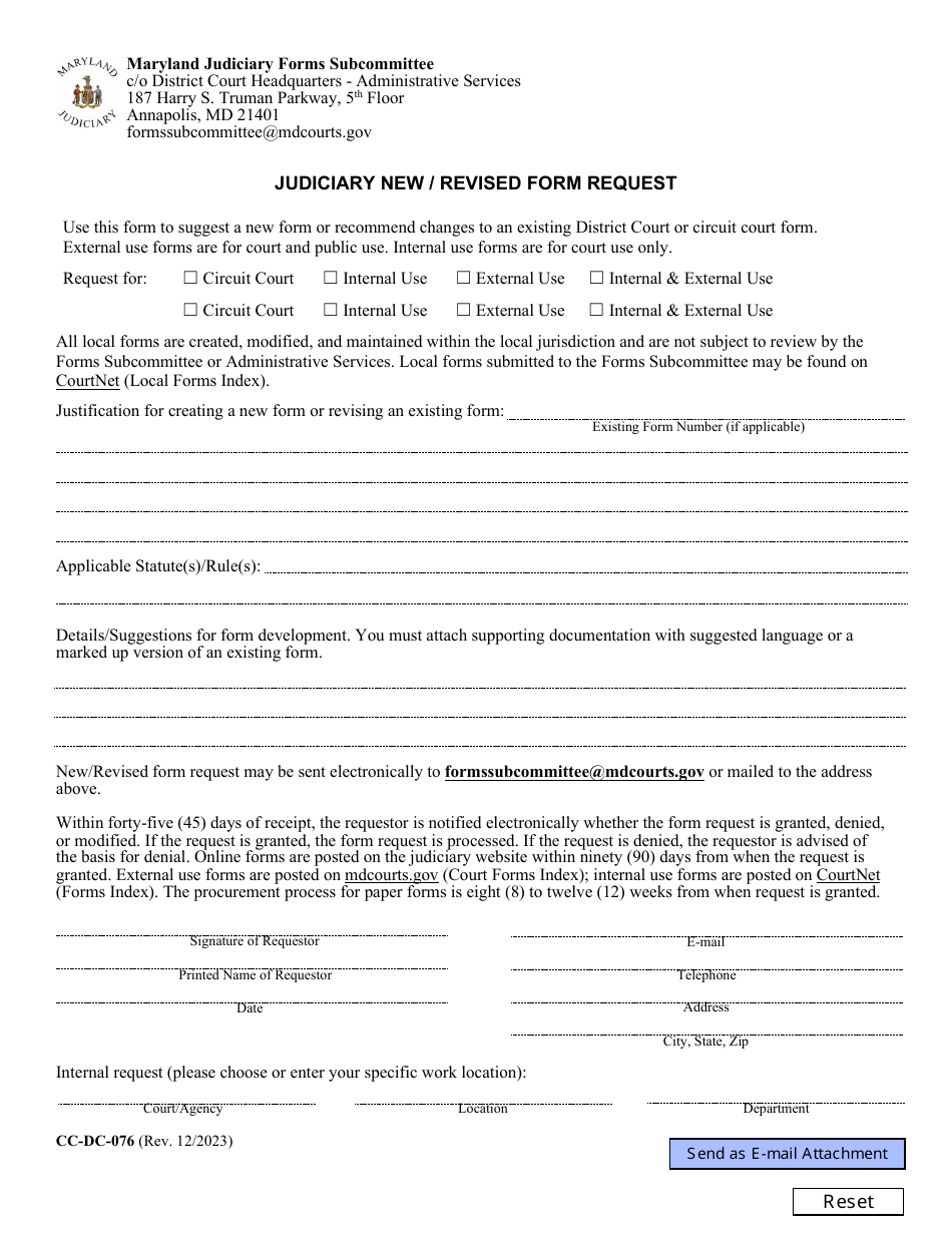 Form CC-DC-076 Download Fillable PDF or Fill Online Judiciary New ...