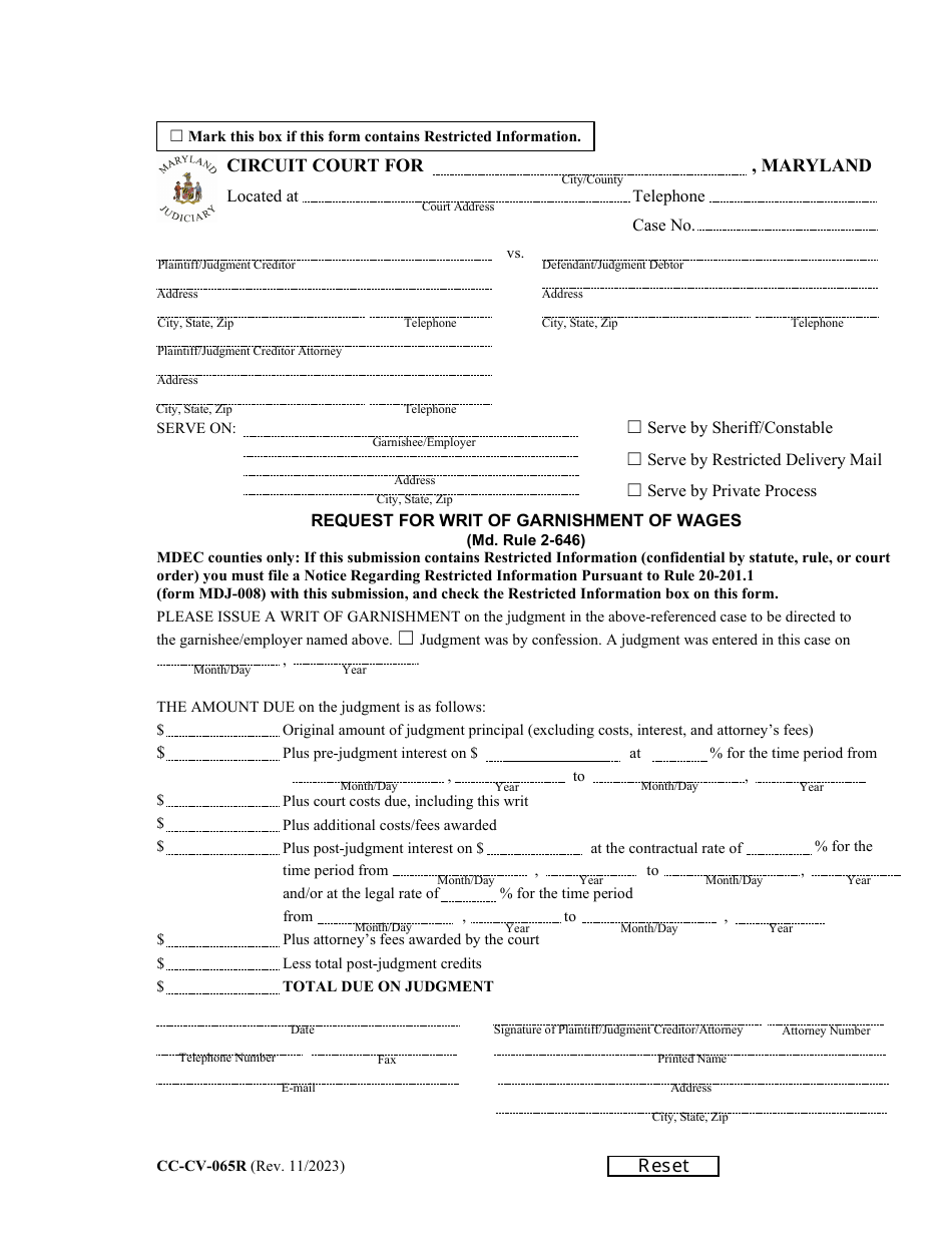 Form CC-CV-065R Download Fillable PDF or Fill Online Request for Writ ...