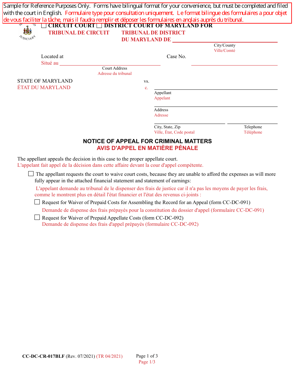 Form CC-DC-CR-017BLF - Fill Out, Sign Online and Download Printable PDF ...