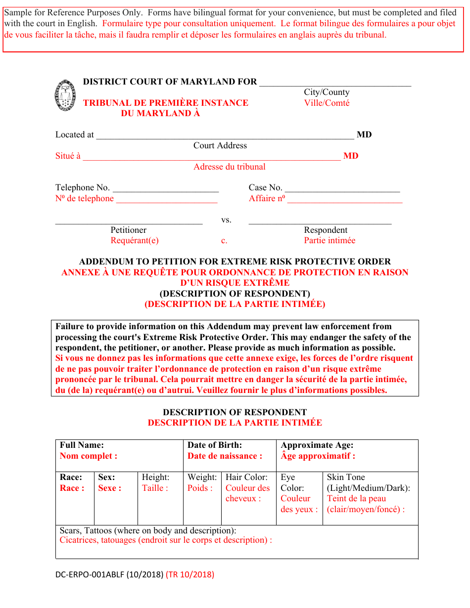 Form DC-ERPO-001ABLF - Fill Out, Sign Online and Download Printable PDF ...