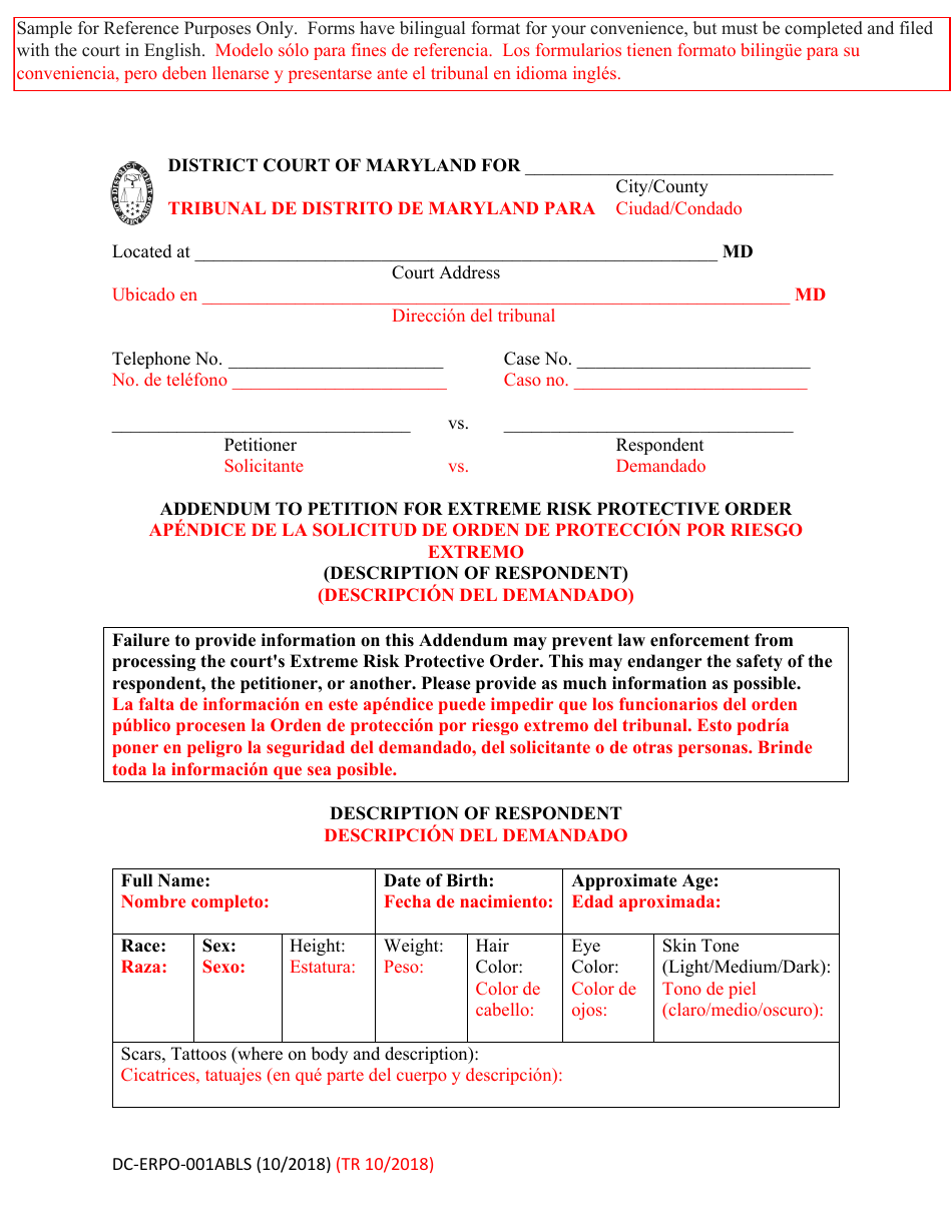 Form DC-ERPO-001ABLS - Fill Out, Sign Online and Download Printable PDF ...
