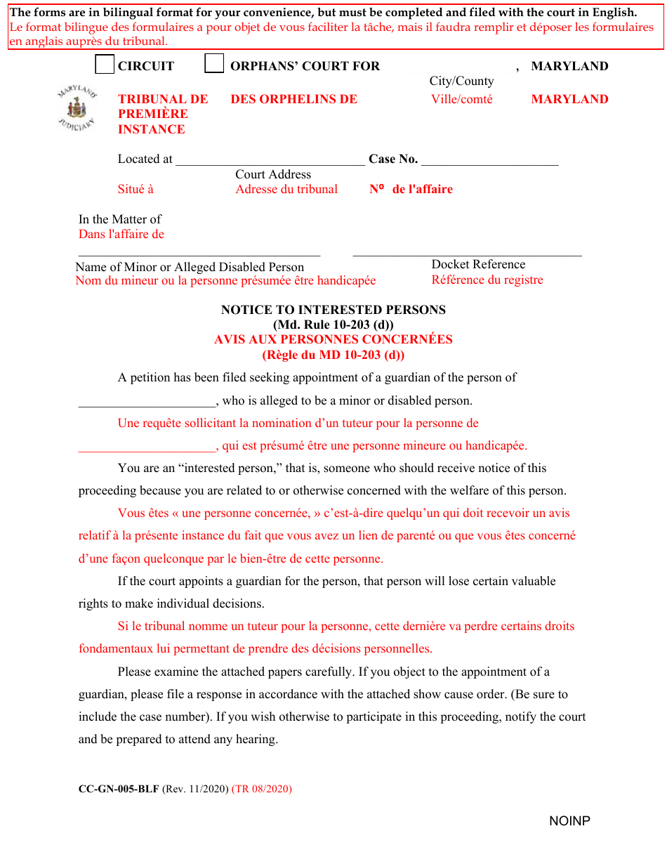 Form CC-GN-005-BLF - Fill Out, Sign Online and Download Fillable PDF ...