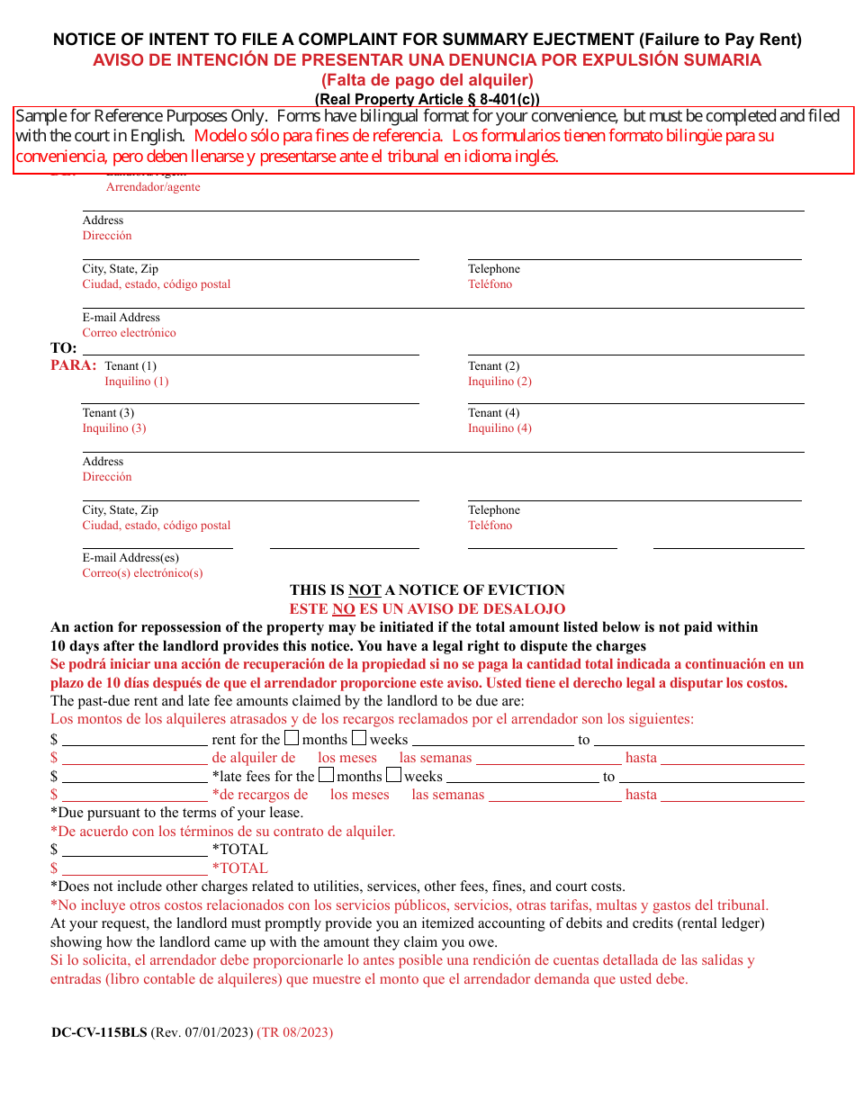 Form DC-CV-115BLS - Fill Out, Sign Online and Download Printable PDF ...