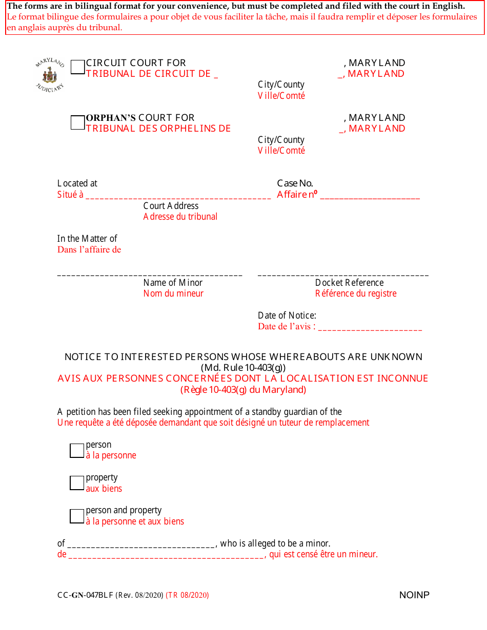 Form CC-GN-047BLF - Fill Out, Sign Online and Download Fillable PDF ...