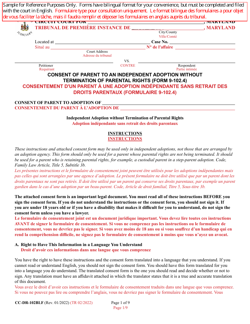 Form CC-DR-102BLF - Fill Out, Sign Online and Download Fillable PDF ...