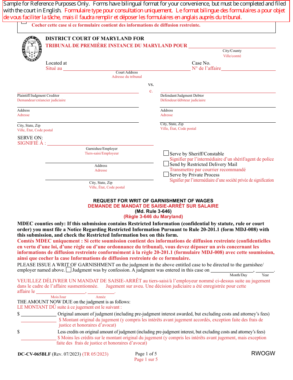 Form DC-CV-065BLF - Fill Out, Sign Online and Download Printable PDF ...