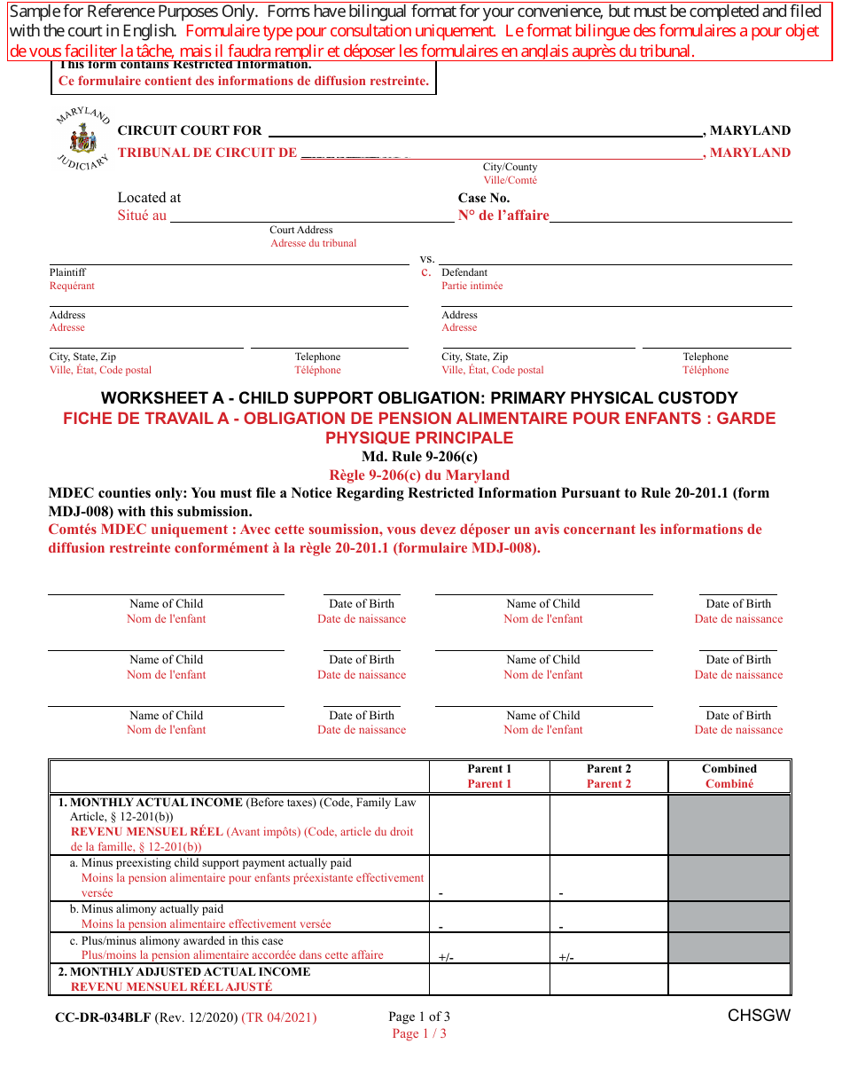 Form CC-DR-034BLF Worksheet A - Fill Out, Sign Online and Download ...