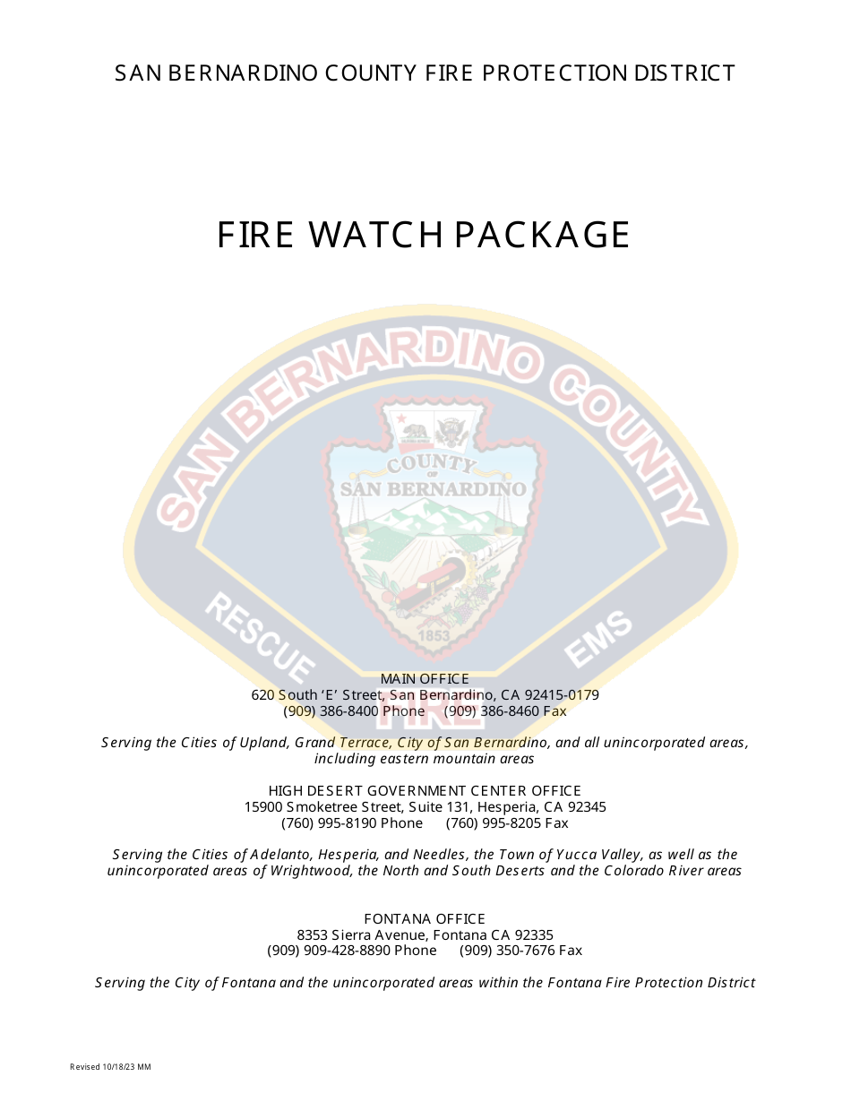 San Bernardino County, California Fire Watch Package - Fill Out, Sign ...
