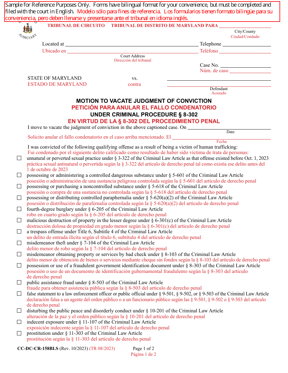 Form CC-DC-CR-158BLS - Fill Out, Sign Online and Download Printable PDF ...