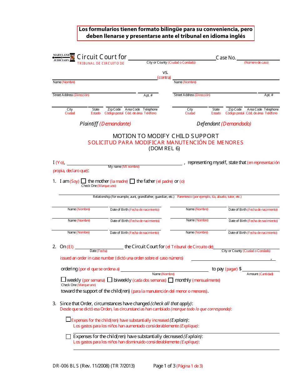 Form DR-006 BLS - Fill Out, Sign Online and Download Fillable PDF, Maryland (English/Spanish ...