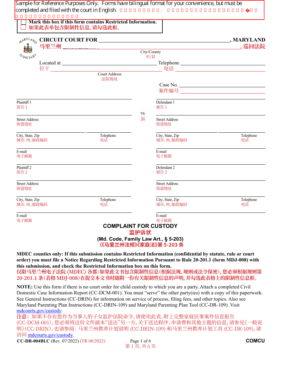 Form CC-DR-004BLC - Fill Out, Sign Online and Download Fillable PDF ...