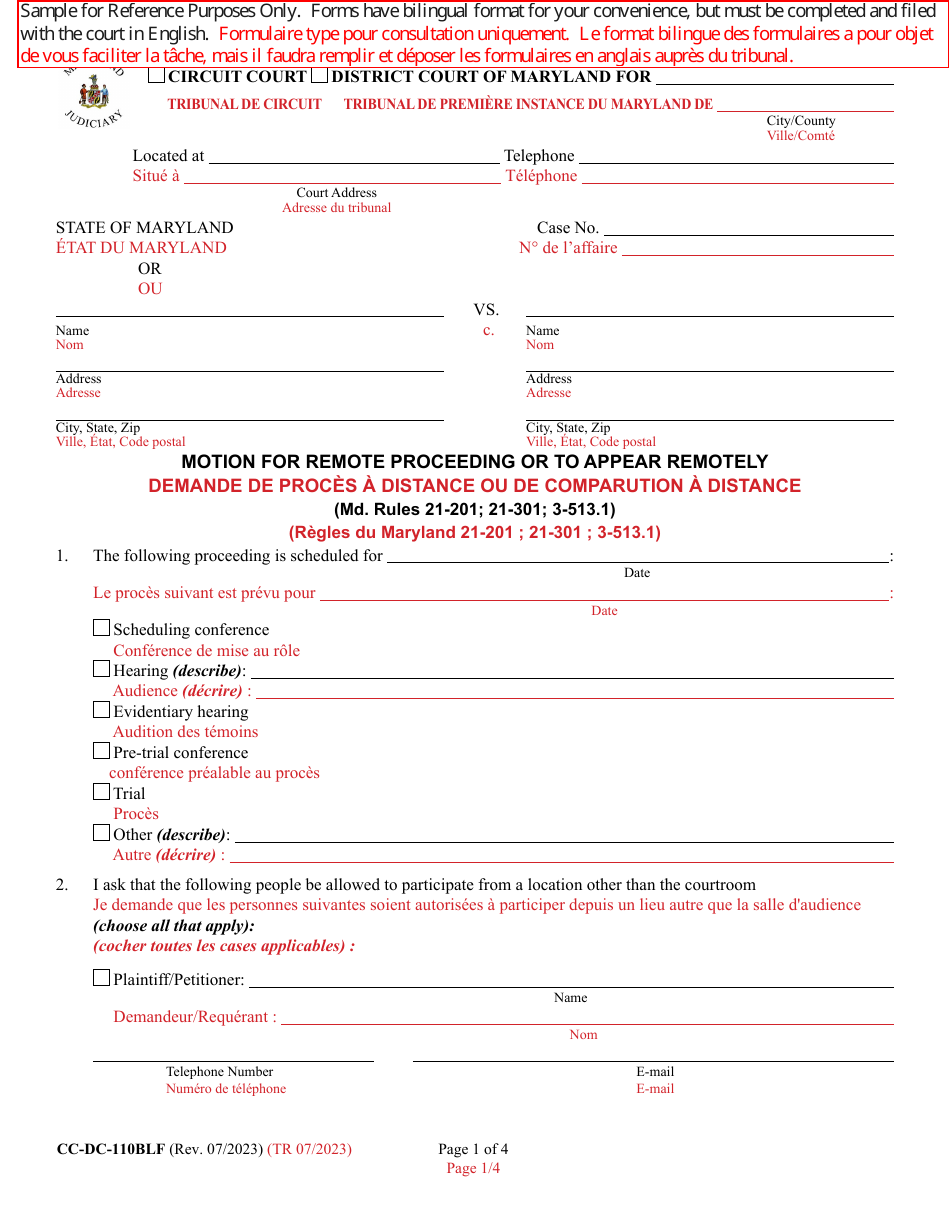 Form CC-DC-110BLF - Fill Out, Sign Online and Download Printable PDF ...
