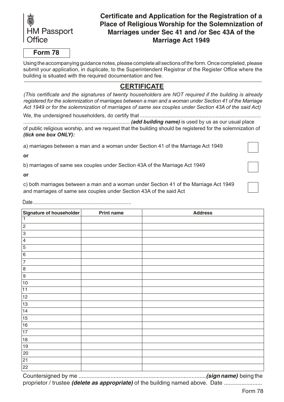 Form 78 Download Printable PDF or Fill Online Certificate and ...