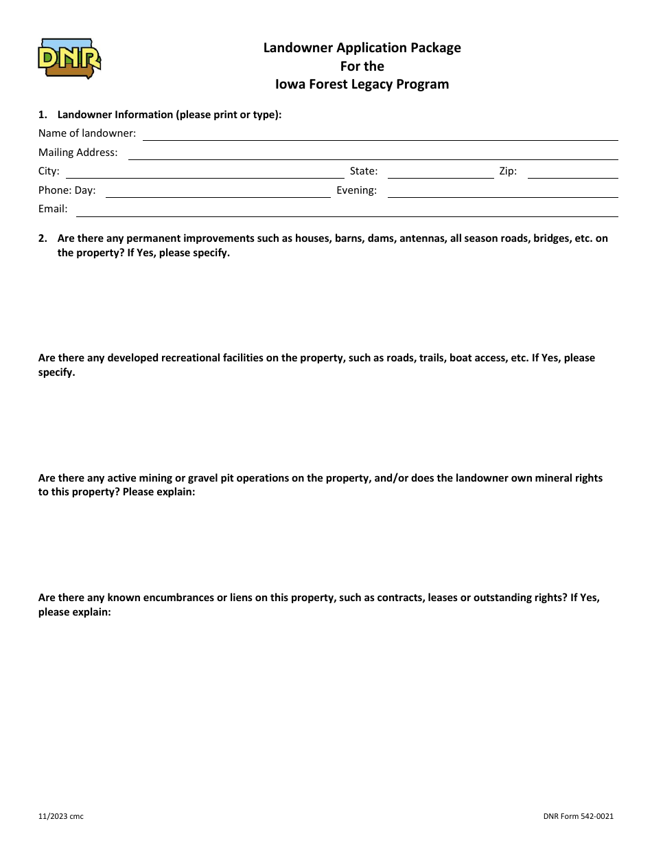 DNR Form 542-0021 - Fill Out, Sign Online and Download Fillable PDF ...