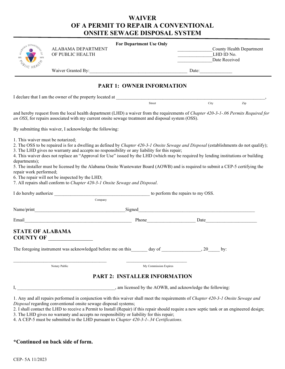 Form CEP-5A Download Fillable PDF or Fill Online Waiver of a Permit to ...